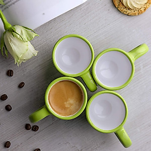 City to Cottage Handmade Lime Green and White Polka Dot Ceramic 2oz/60ml | Espresso Cup Set of 4, Unique Designer Pottery for Coffee Lovers