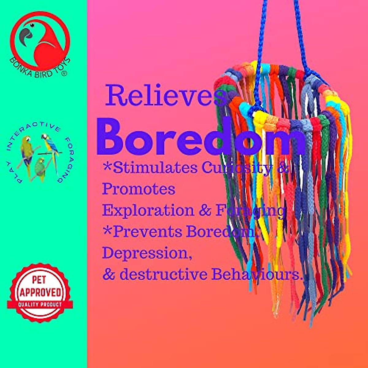 Bonka Bird Toys 51213 Large Aglet Heaven Bird Toy Cotton Colorful Parrot Quaker Macaw African Grey Cockatoo