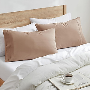 Nestl Taupe Pillow Cases Queen Size Set of 2, Soft Queen Pillow Case, 1800 Microfiber Queen Pillow Cases 2, Pillowcases Queen, Envelope Closure Pillowcase, Pillow Covers Queen Size, 20x30 Inches