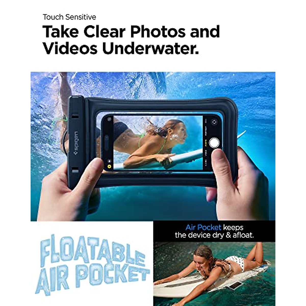 Spigen AquaShield Floating Universal PVC Protective Cases with IPX8 A610 Compatible with iPhone, Galaxy, Xiaomi, Google (Pack of 2) - Black