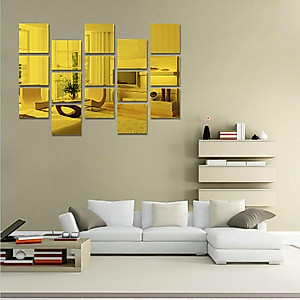 15 Pieces 6in Square Acrylic Mirror Sticker Sheet, Self Adhesive Golden Mirror Wall Decor, Removable Wall Stickers for Bathroom Living Room Bedroom Decal (Gold)