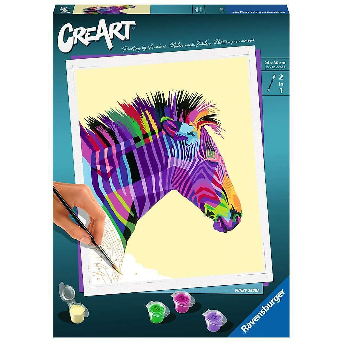 Ravensburger CreArt Funky Zebra Paint by Numbers for Adults 12 Years Up - Painting Arts and Crafts Set - Home Decor Accessories