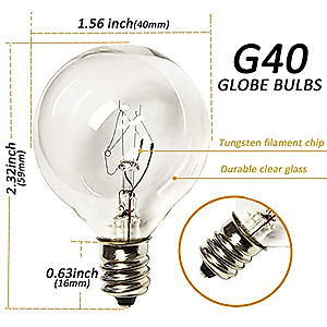SUNSGNE 25Ft Globe String Lights, G40 Outdoor String Lights with 27 Clear Edison Bulbs, Clear Edison Bulb String Lights for Indoor Outdoor Commercial Decoration-White Wire