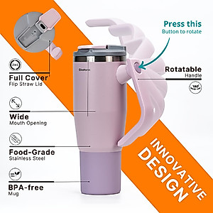 SKETORA 32oz Insulated Tumbler with Rotatable Handle and Flip Straw Lid - Stainless Steel Travel Mug for Hot & Cold Drinks, Soft Lavender