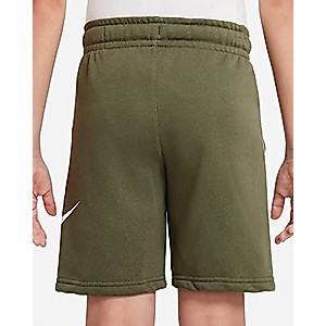 Nike Sportswear Club + HBR Fleece Shorts (Big Kids) (Medium, Medium Olive/Total Orange/White)