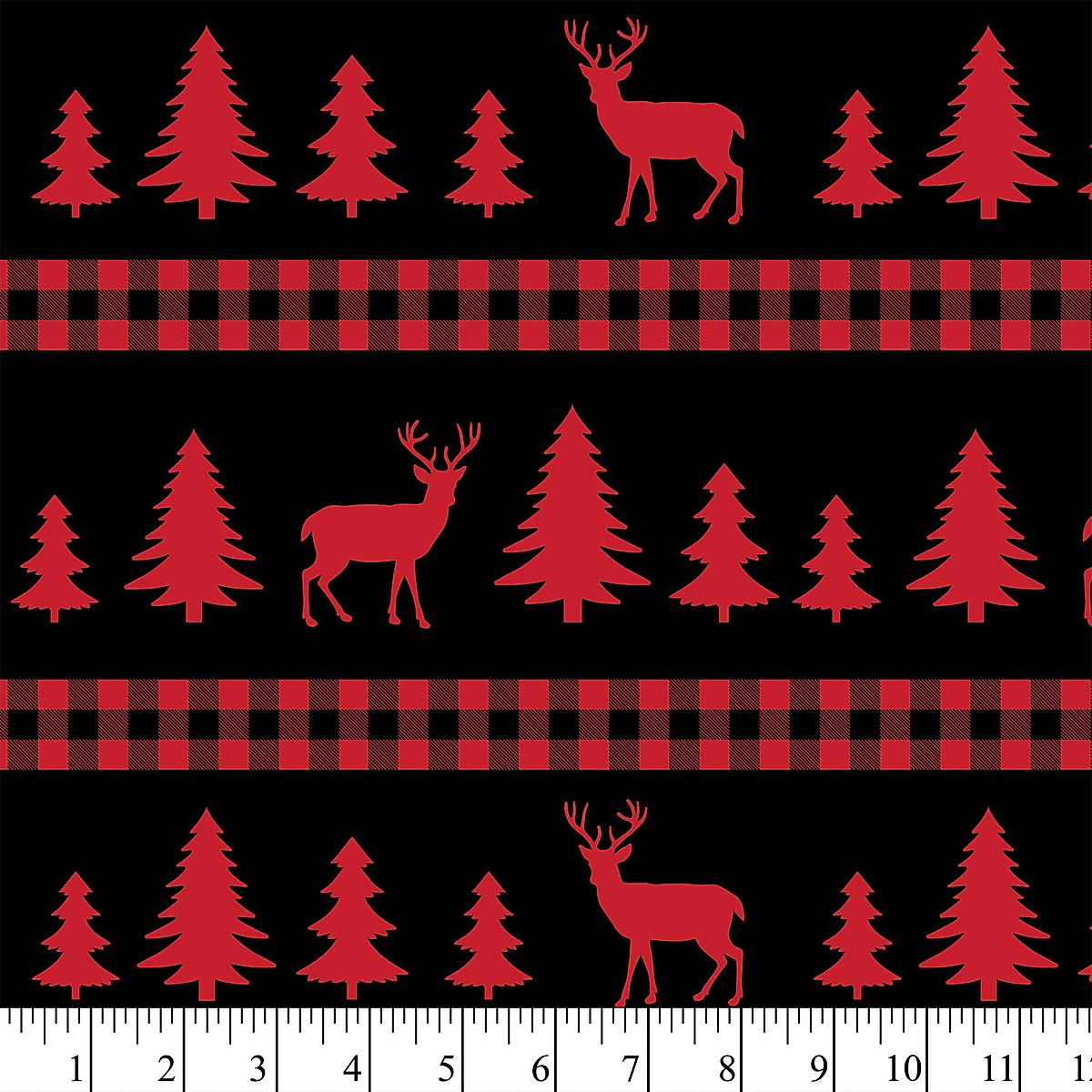 Christmas Deer Forest Checkers Cotton Fabric by The Yard
