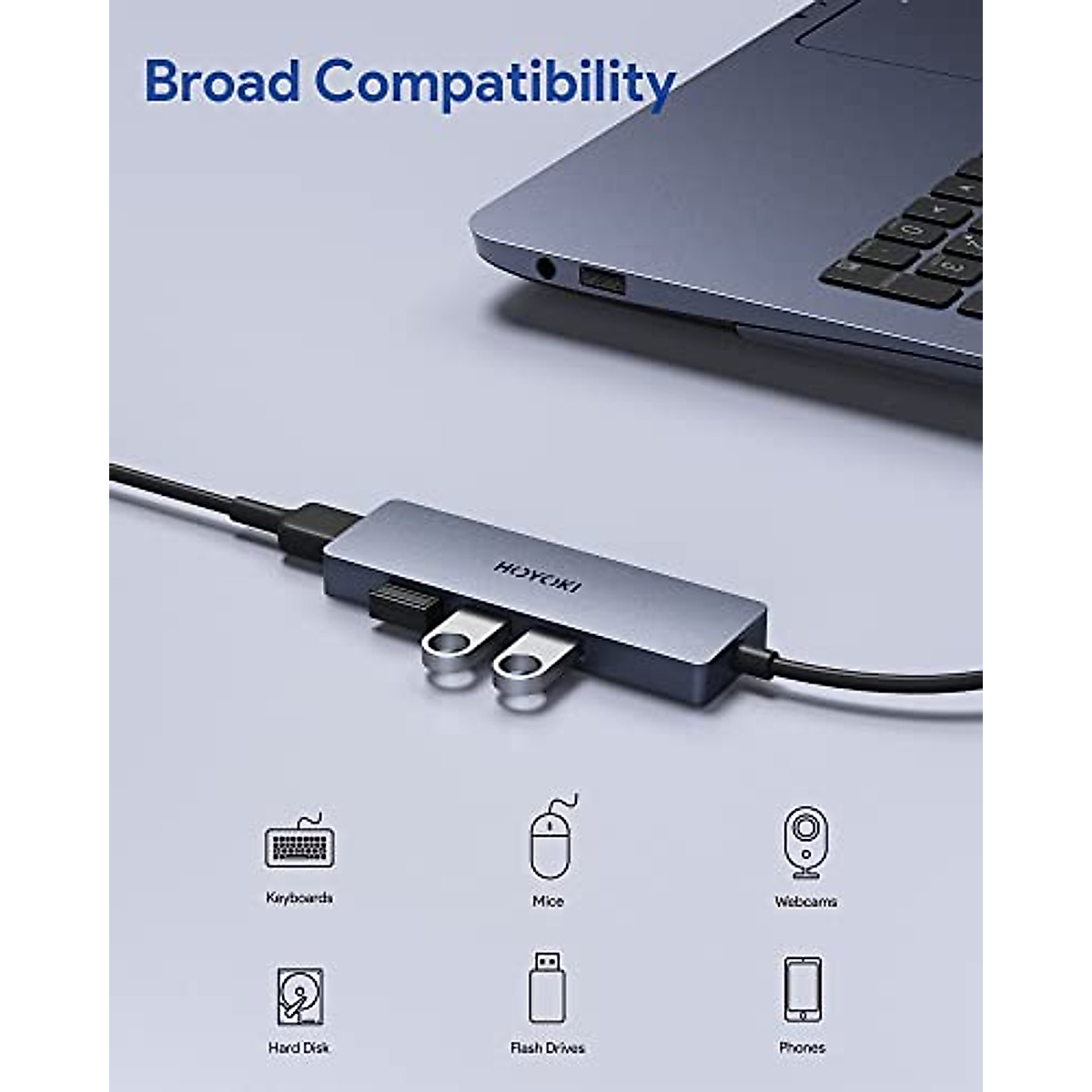 USB Hub for Laptop HOYOKI USB 3.0 Hub,Portable Aluminum Data USB Splitter with SuperSpeed 5Gbps Ultra-Slim USB Port Expander for MacBook Pro/Air, Dell, Chromebook 4