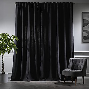 CASANEMA Extra Long Room Darkening 132" Length Faux Velvet Black Curtain Drapes - Hanging Back Tab & Rod Pocket 5-25 Feet Custom Made Curtains Set of 2-Made in Turkey Each(52" Wx132 L)