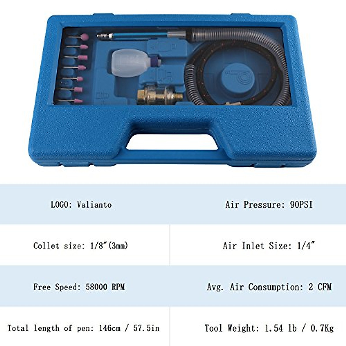 Valianto 1/8" (3mm) Air Micro Grinder, Pneumatic Pencil Die Grinder, 58000 RPM Free Speed