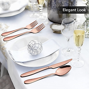 LIANYU 40-Piece Copper Silverware Set for 8, Stainless Steel Flatware Cutlery Set, Tableware Eating Utensils Include Forks Knives Spoons, Mirror Polished, Dishwasher Safe