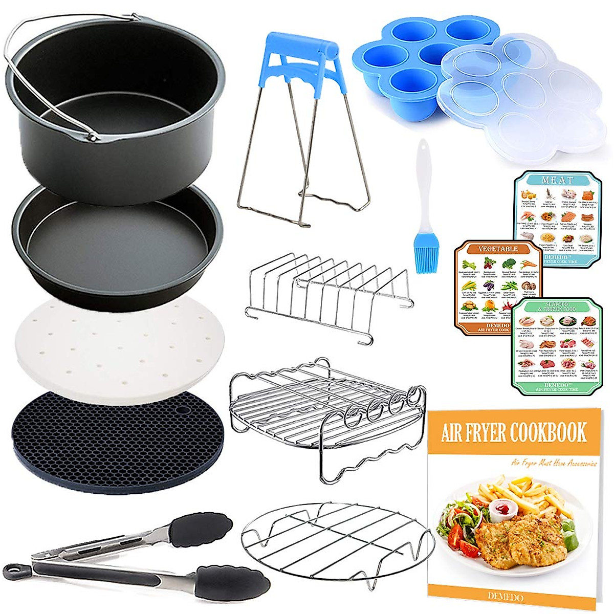 8 inch Air Fryer Accessories with Recipe Cookbook, Compatiblefor 5.3 QT-5.8 QT and Larger Size Air Fryer and Pressure Cooker, Gowise USA, COSORI,Cozyna