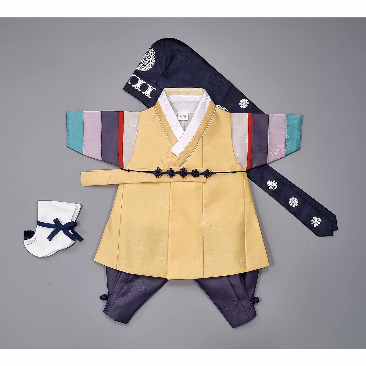 Boy Baby Hanbok Korea Traditional Clothing Set 100th days 3M-6M Party Baikil Yellow Saekdong NA062B