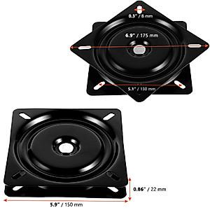 SINJEUN 4 Pack 6 Inch Heavy Duty Bar Stool Swivel Plate, Square 360° Swivel Ball Bearing Plate Replacement, Seat Swivel Base Mount Plate for Recliner Chair or Furniture, 300 Pound Capacity, Black