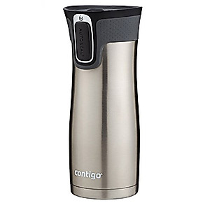 Contigo West Loop Stainless Steel Vacuum-Insulated Travel Mug with Spill-Proof Lid, Keeps Drinks Hot up to 5 Hours and Cold up to 12 Hours, 16oz Steel/Black