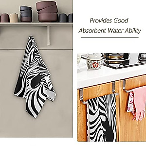 Zebra Hand Towels for Bathroom,Black and White Stripes Zebra Head Leopard Animal Print Small Bath Towels 16"x28" Soft Absorbent Bathroom Hand Towel for Face,Gym,Tea,Guest Kitchen Dish Towel Set of 2
