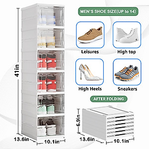 Harmon Wandyer Shoe Organizer Box 6-Tier Foldable Shoe Rack, Fit Size 12, No Assembly Stackable Shoe Organizer Storage Bins wit, All In One Universal Shoe Storage Boxes for Men and Women