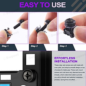 Swpeet 80Packs 4 Sizes M5 M6 Black Computer Mount Cage Nuts and Screws with Metal & Plastic Washers Assortment Kit, Square Hole Hardware Cage Nuts & Mounting Screws Washers