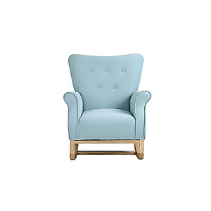Yoluckea Modern Rocking Chair, Upholstered Rocking Armchair Accent Chair Comfy Wingback Glider Rocker with Safe Solid Wood Base for Nursery, Playroom, Bedroom and Living Room (Light Blue)