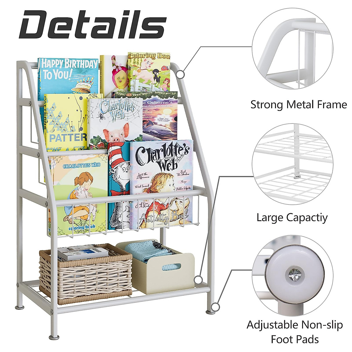 aboxoo Kids Bookshelf Toddler Freestanding for Children Room 18 inches Small Toddler Bookcase Toy Organizer White Stable Bookcase Bookstore Library Book Unit Storage for Small Place