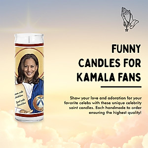 Celeb Prayer Candle Kamala Celebrity Candles - Funny Gift for Democrats - President Votive Glass Jar White Candle - Devotional Candles for USA - Handmade Soy Wax Candles