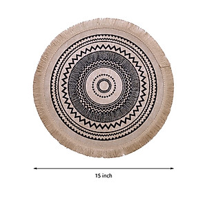 15 Inch Boho Tassels Round Placemats, HEILA Table Mats Set of 4 Jute Weave Heat Proof Washable Circle Kitchen Placemats for Table Dinner Wedding Home Decoration