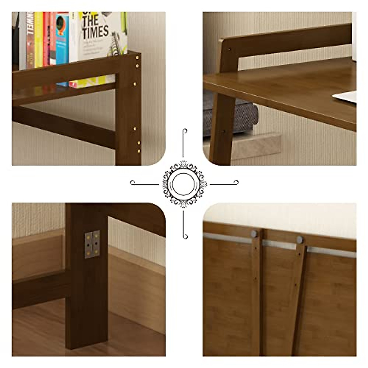 HollyHOME Bamboo Writing Desk with Baffle, 33.07"(L) x16.93(W) x31.50(H), Study Computer and Laptop Desk, Home Office Desk, Freestanding Portable Dressing Gaming Table for Apartment, Bedroom