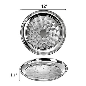 ZEAYEA 6 Pack Stainless Steel Round Tray, 12 Inch Bar Serving Tray with Swirl Pattern, Silver Display Serving Platter, Round Metal Tray for Coffee Table, Party, Club, Home, Ottoman