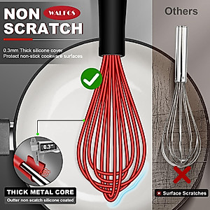 Walfos Silicone Whisk, Non Scratch Coated Whisks- Heat Resistant Kitchen Whisks for Cooking Non Stick Cookware, Balloon Egg Beater Perfect for Blending, Whisking, Beating, Set of 3