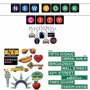 TCS Party Bundles New York City Decorations 28 Piece Bundle Banner Photo Fun Signs Street Signs