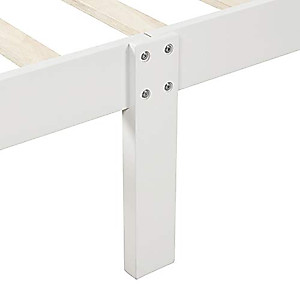 HomJoones Wood Platform Bed Twin Bed Frame Mattress Foundation Sleigh Bed with Headboard/Footboard/Wood Slat Support,Twin (White)