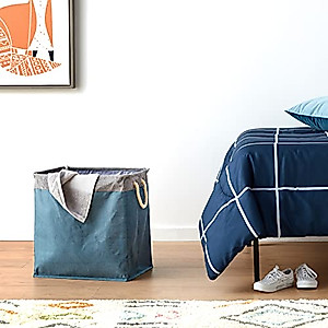 Amazon Basics Foldable Rectangular Fabric Laundry Hamper with Detachable Brackets, Large, Still Water Blue