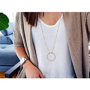 SOFYBJA Hammered Karma Open Circle Pendant Necklace Long Satellite Beaded Chain 18K Gold Plated Jewelry for Women