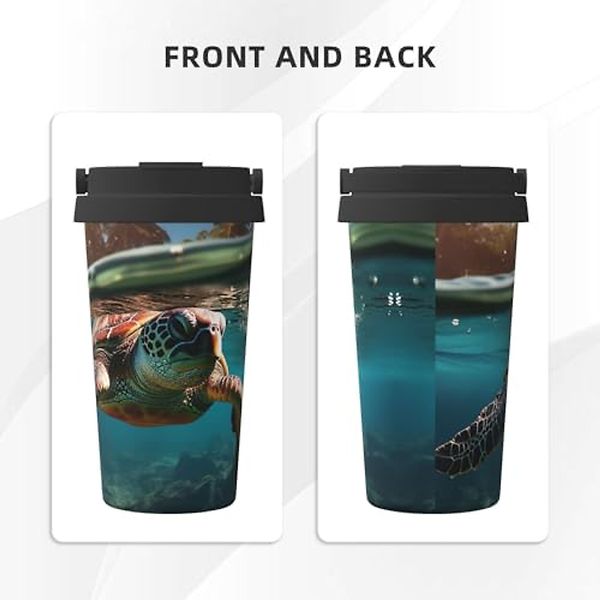 Reusable Coffee Mug with Lid and Handle, Palm Trees and Sea Turtles Diving Underwater Tumbler for Hot & Cold Drinks 16oz Stainless Steel Insulated Coffee Tumblers Double Wall Vacuum Thermal Cup