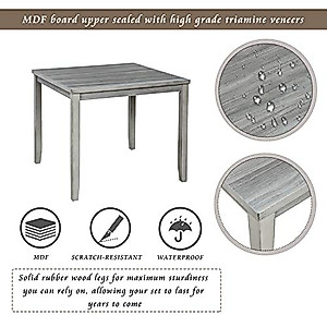 Merax 5 Piece Dining Table Set for Small Space, Farmhouse Style, Wood Square Dining Room Table Set with Square Kitchen Table and 4 Padded Chairs Set