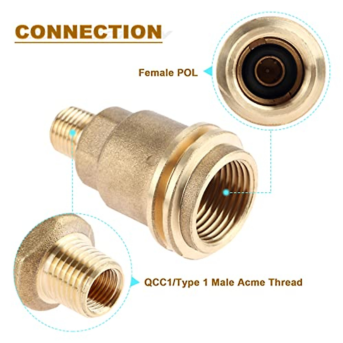 Mtsooning QCC1 Nut Propane Gas Fitting Adapter with 1/4 Inch Male Pipe Thread, Solid Brass Quick Connectors Grill Regulator Outdoor Cooking Heating Camping Replacement Parts