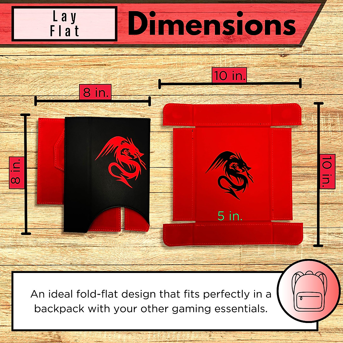 Luck Lab Folding Dice Tower and Dice Tray for RPG Table Top Gaming - Black/Red - Dragon Design