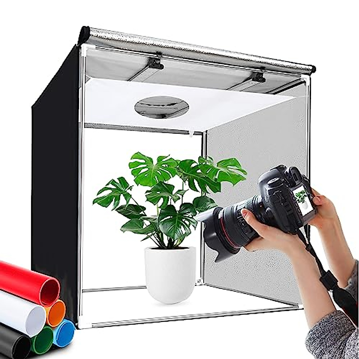 HitTopss Photo Studio Light Box for Photography, 24"x24"x24" Professional LightBox Shooting Tent Kit with 6 Color Backdrops for Jewelry and Product Photography