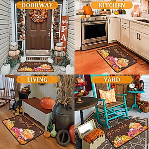 Happy Fall Pumpkin Decorative Kitchen Rugs Set of 2,Non Skid Washable, Home Seasonal Fall Holiday Party Autumn Harvest Thanksgiving Kitchen Mat 17"x47"+17"x30"