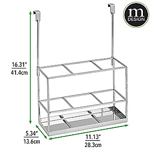 mDesign Steel Bathroom Over Cabinet Door Hair Tool Storage Organizer Accessory Basket Tray, Hang Holder for Hair Dryer, Straightener, Curling Iron, Styling Products, Citi Collection, Chrome