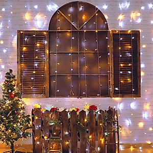 HEYFUNi Fiee Curtain Lights,304L 9.8ftX9.8ft 30V 8Modes Safety Window Lights for Home Wedding Christmas Party Patio Lawn Garden Bedroom Outdoor Indoor Wall Decorations (304LED, Warm White+White)
