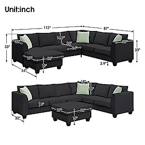 Merax Modern Large U-Shape Sectional Sofa, 7 Seat Fabric Sectional Sofa Set with Movable Ottoman, L Shape Sectional Sofa Corner Couch with 3 Pillows for Living Room Apartment,Office