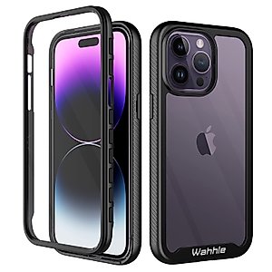 wahhle Designed for iphone 14 Pro Max Case, Full-Body Phone Cover with Screen Protector【Built-in, Touch Sensitive, Anti Scratch】 Upgraded Shockproof TPU Bumper Cases 2022 6.7 Inches-Black Clear