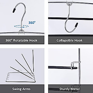 Pants Hangers 4 Pieces, Swing Arm Trousers Hanger, Space Saving Pants Rack, 5 Layers Jeans Hangers with Non-Slip, Multiple Pants Hanger Closet Organizer for Trousers Scarves Ties