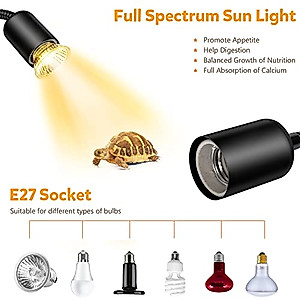 Reptile Heat Lamp, UV Reptile Light with 360° Rotatable Hose and Adjustable Temperature, Heating Lamp with 3-Packs 50 Watt Bulbs Suitable for Bearded Dragon Reptiles Turtle Lizard Snake