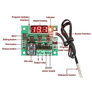 HiLetgo 2pcs W1209 12V DC Digital Temperature Controller Board Micro Digital Thermostat -50-110°C Electronic Temperature Temp Control Module Switch with 10A One-channel Relay and Waterproof
