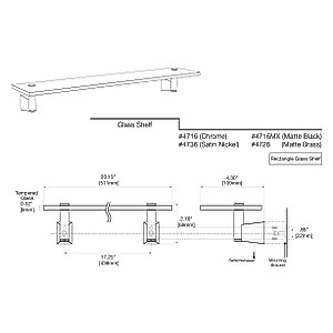 Gatco 4716 Bleu Glass Shelf, Chrome