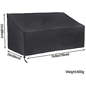 Aipwerer Patio Furniture Covers Black Garden Patio Sofa,Loveseat Bench Cover Heavy Duty Waterproof Table,Wind-Proof,With Anti-Ultraviolet Silver Coating Outdoor Furniture Set Covers (74.8in*26in*35in)