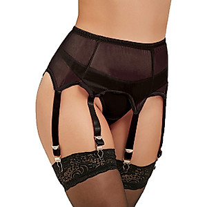 ohyeah Garter Belt and Thigh Highs Set Black Lace Garter Belt with 6 Straps Metal Clip for Thigh Highs Stockings Black Garter Belts for Women Lingerie M-L