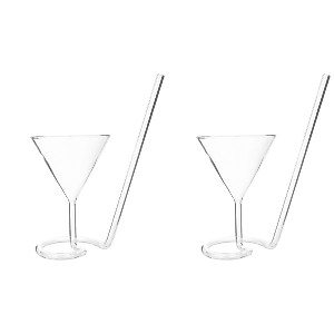 DOITOOL Spiral Cocktail Glass, Creative Vampire Filter Red Wine Glass, Long Tail Cocktail Straw Wine Glass Rotating Martini Glass, Transparent Red Wine Glass Wine Cup (Transparent) (2Pcs)