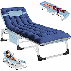 Barbella Oversized Heavy Duty Tanning Chair, Folding Beach Lounger with Face Arm Hole, Adjustable 5-Position Patio Chaise Lounge Chairs, Outside Sunbathing Lounge Chair for Patio, Poolside, Lawn